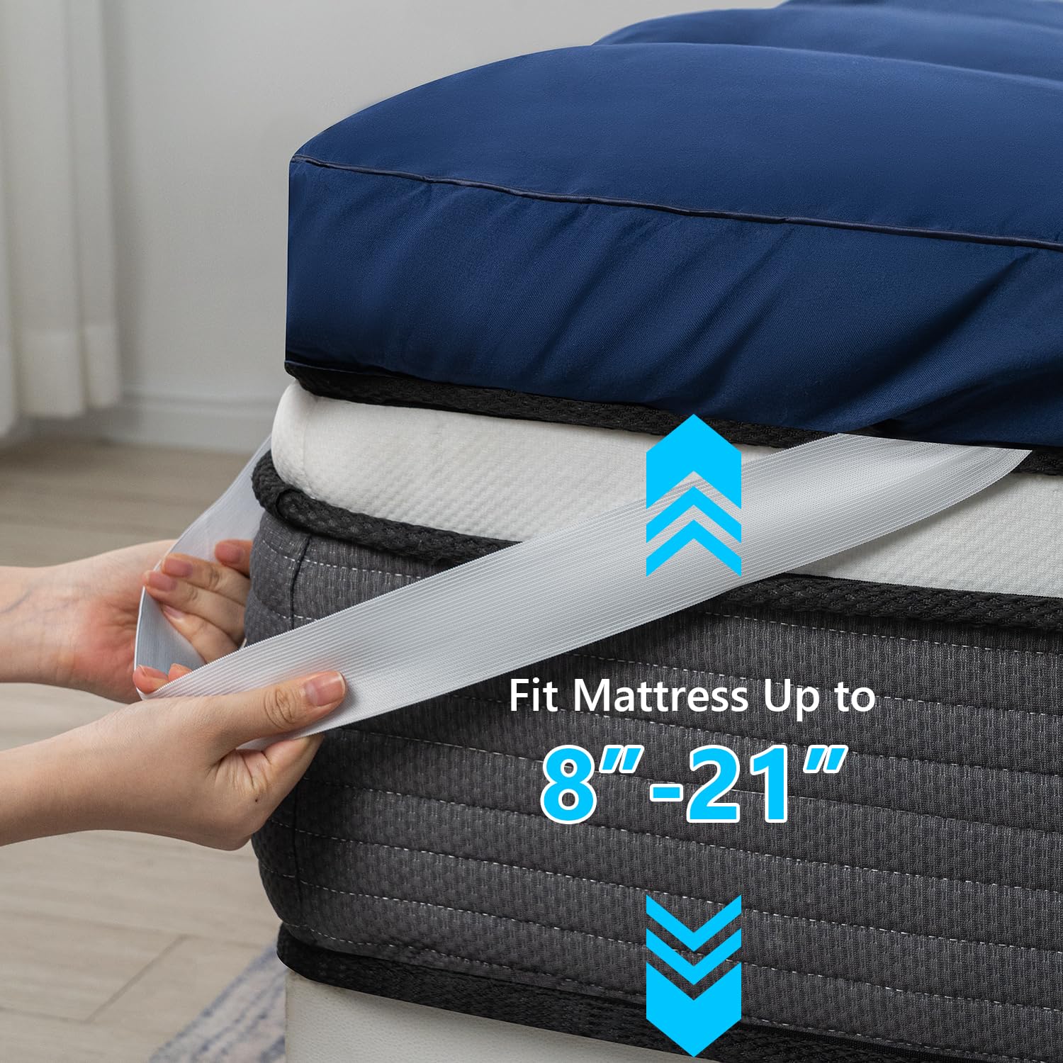 Twin Mattress Topper, Comfort Cooling 3D Snow Down Alternative, Soft Fluffy Top for Back Pain, Thick Mattress Pad with Adjustable Straps, Blue