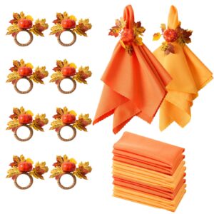 worthyeah fall napkins, fall napkins set of 16, thanksgiving napkin rings set of 8 pcs & 8 pcs fall cloth napkins for thanksgiving table decorations, fall banquet, holiday dinner party