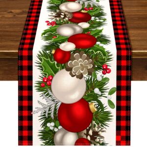 nepnuser black and red buffalo check plaid christmas table runner 72 inches long seasonal winter xmas party decoration holiday home kitchen dining room decor