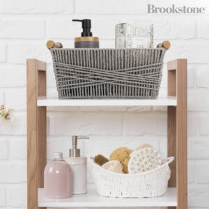 BROOKSTONE, [2 PIECE SET] Wicker Storage Basket with Crafted Wood Handles, Organization and Storage Container, Decorative Shelf Bin, Over the Toilet Paper Reserve, Suitable for Any Home Décor Style