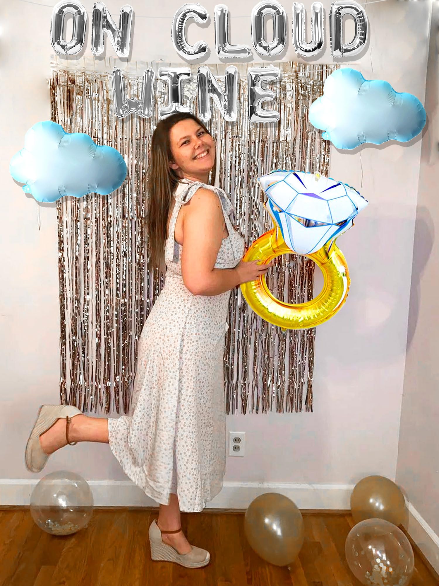 LaVenty On Cloud Wine Balloon Banner Bubbly Bar Banner Mimosa Bar Decorations Vino Bachelorette Party Bridal Shower