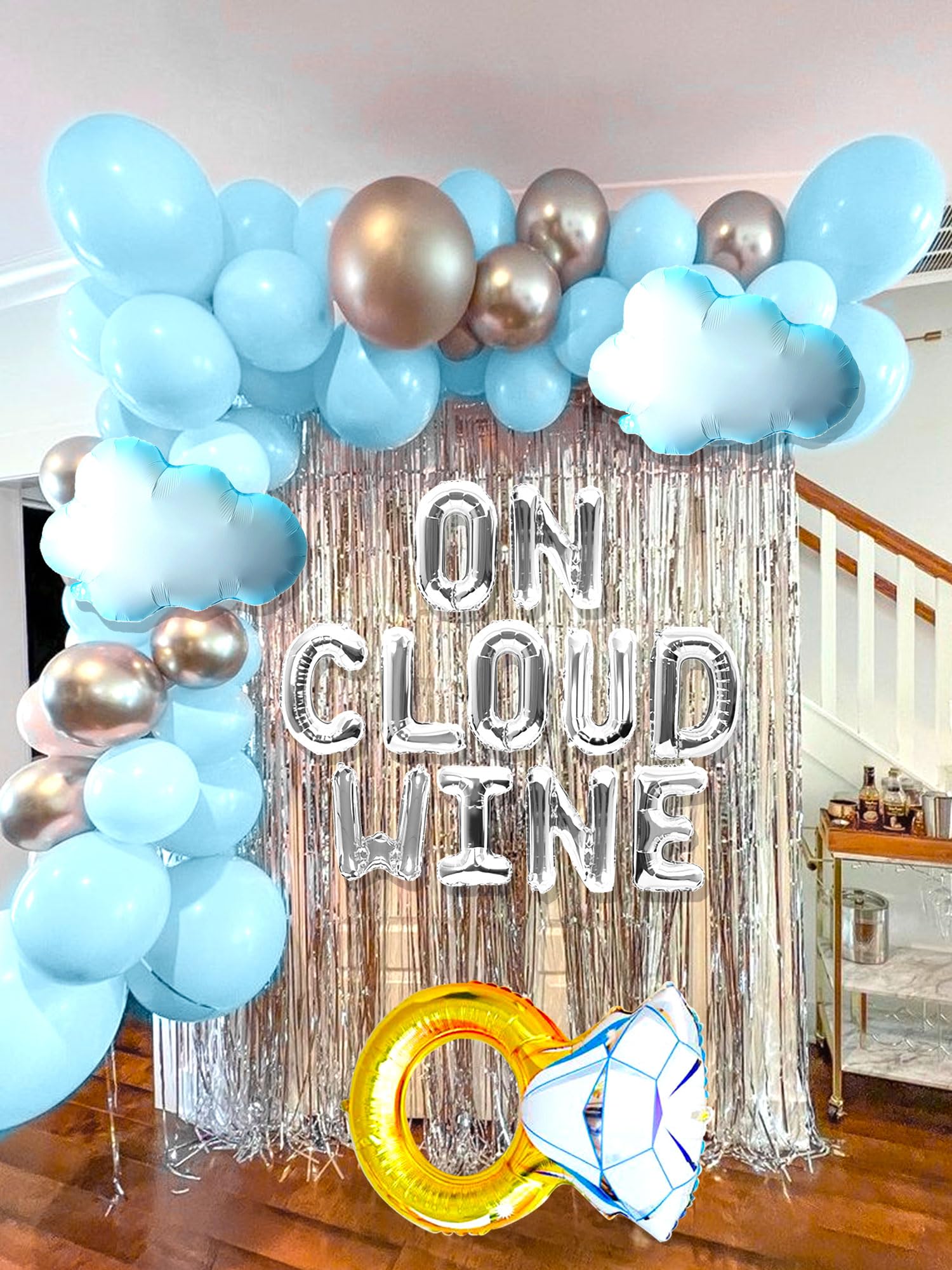 LaVenty On Cloud Wine Balloon Banner Bubbly Bar Banner Mimosa Bar Decorations Vino Bachelorette Party Bridal Shower