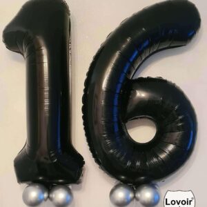 40 Inch Black 16 Number Balloon 61 Large Size Jumbo Digit Mylar Foil Helium Black Balloons for 16th 61st Birthday Party Celebration Decorations Graduations Anniversary Supplies