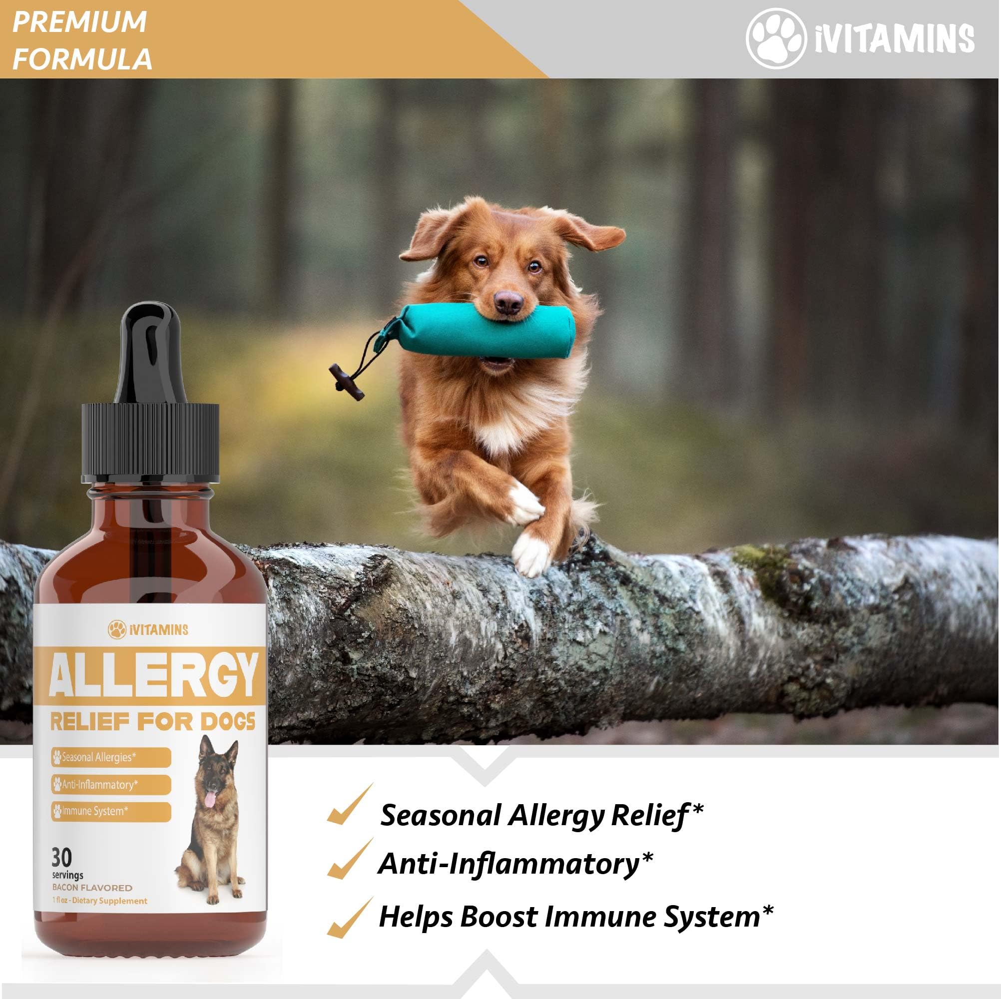 Natural Dog Allergy Relief - Helps to Naturally Support Allergy & Itch Relief for Dogs - Allergy Relief for Dogs Itching - Itch Relief for Dogs - Dog Itch Relief - Dog Allergy Support - 1 fl oz (Dogs)