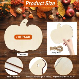 Large Size 7inch Wooden Halloween Thanksgiving Ornaments to Paint, DIY Blank Unfinished Pumpkin Wood Discs Ornament for Crafts Hanging Autumn Decorations 10PCS