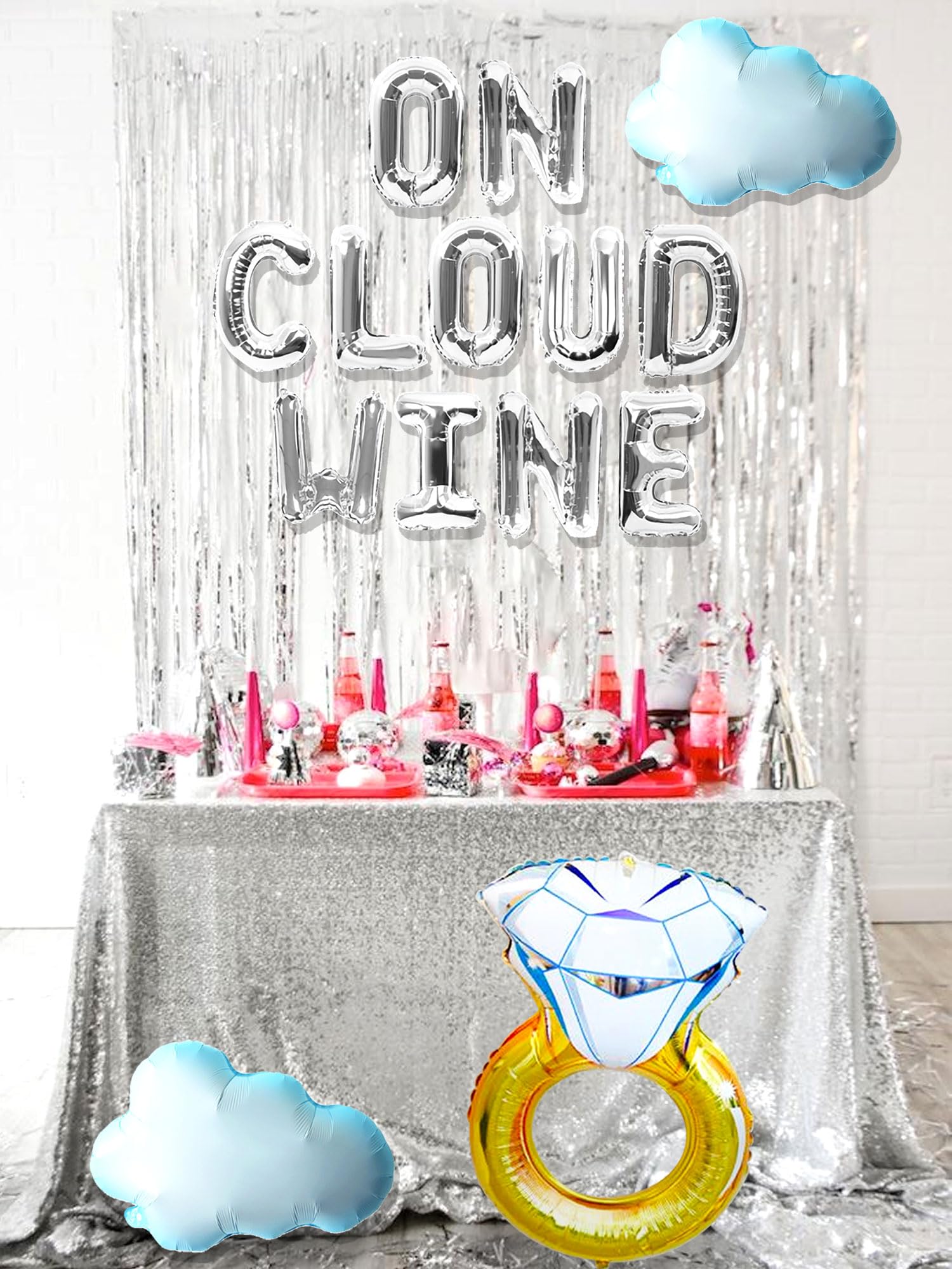 LaVenty On Cloud Wine Balloon Banner Bubbly Bar Banner Mimosa Bar Decorations Vino Bachelorette Party Bridal Shower