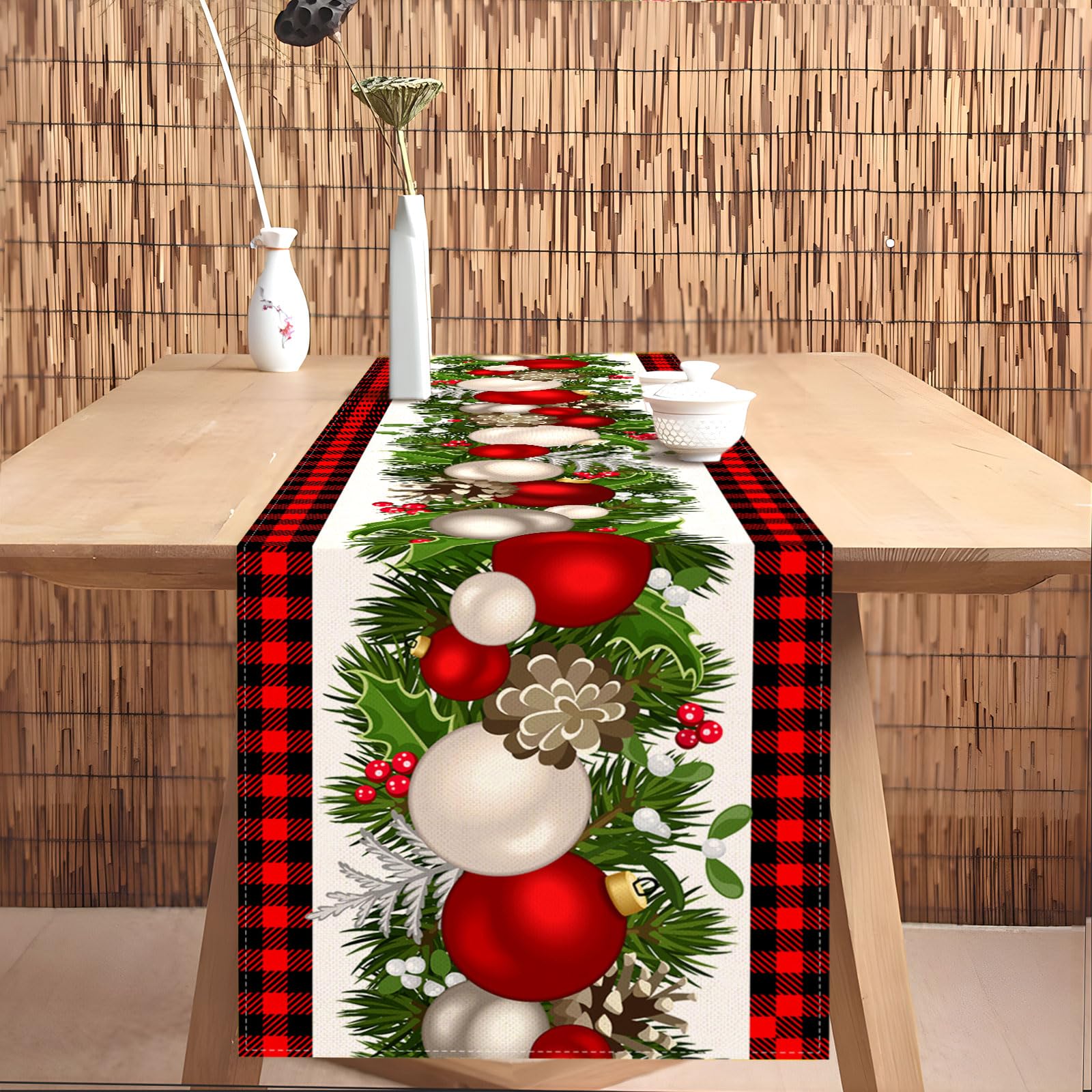 Nepnuser Black and Red Buffalo Check Plaid Christmas Table Runner 72 Inches Long Seasonal Winter Xmas Party Decoration Holiday Home Kitchen Dining Room Decor