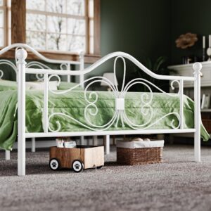 Allewie Full Size Bed Frame with Headboard,Metal Bed Frame with Butterfly Pattern Design Headboard & Footboard,No Box Spring Needed,Easy Assembly,White