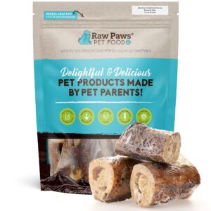 raw paws smoked beef marrow bones for dogs, 3-inch, 8-ct - packed in usa - beef bones for dogs - grass fed bone marrow treats for dogs - dog chew bones for aggressive chewers - dog marrow bone treats