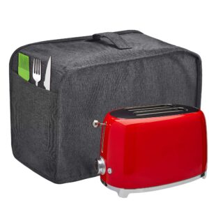 toaster cover with 2 pockets,can hold jam spreader knife & toaster tongs, toaster appliance cover with top handle,dust and fingerprint protection, machine washable (2 slice, grey)