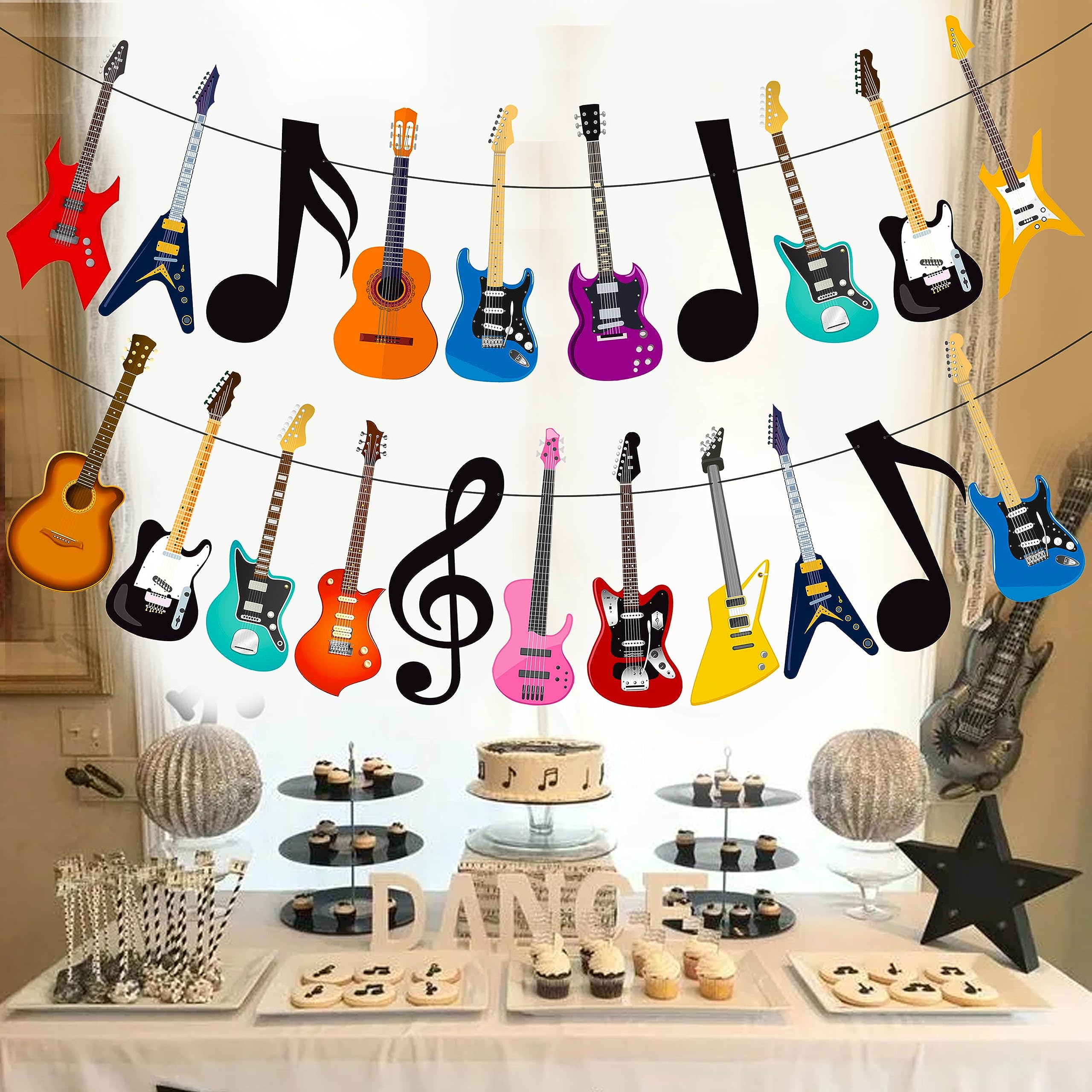 Guitar Banner Music Guitar Party Banners Guitar Birthday Party Decorations 2Pcs Music Party Banners for Rock Guitar Baby Shower Supplies