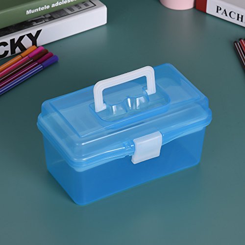 mewmewcat art box with handle,Clear Plastic Art Storage Box Watercolor Oil Painting Supplies Multipurpose Case Portable for Artists, Blue