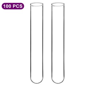 BorinGlass Glass Test Tubes, Sturdy Round Bottom Clear Test Lab Tubes (100, 12x75 mm)