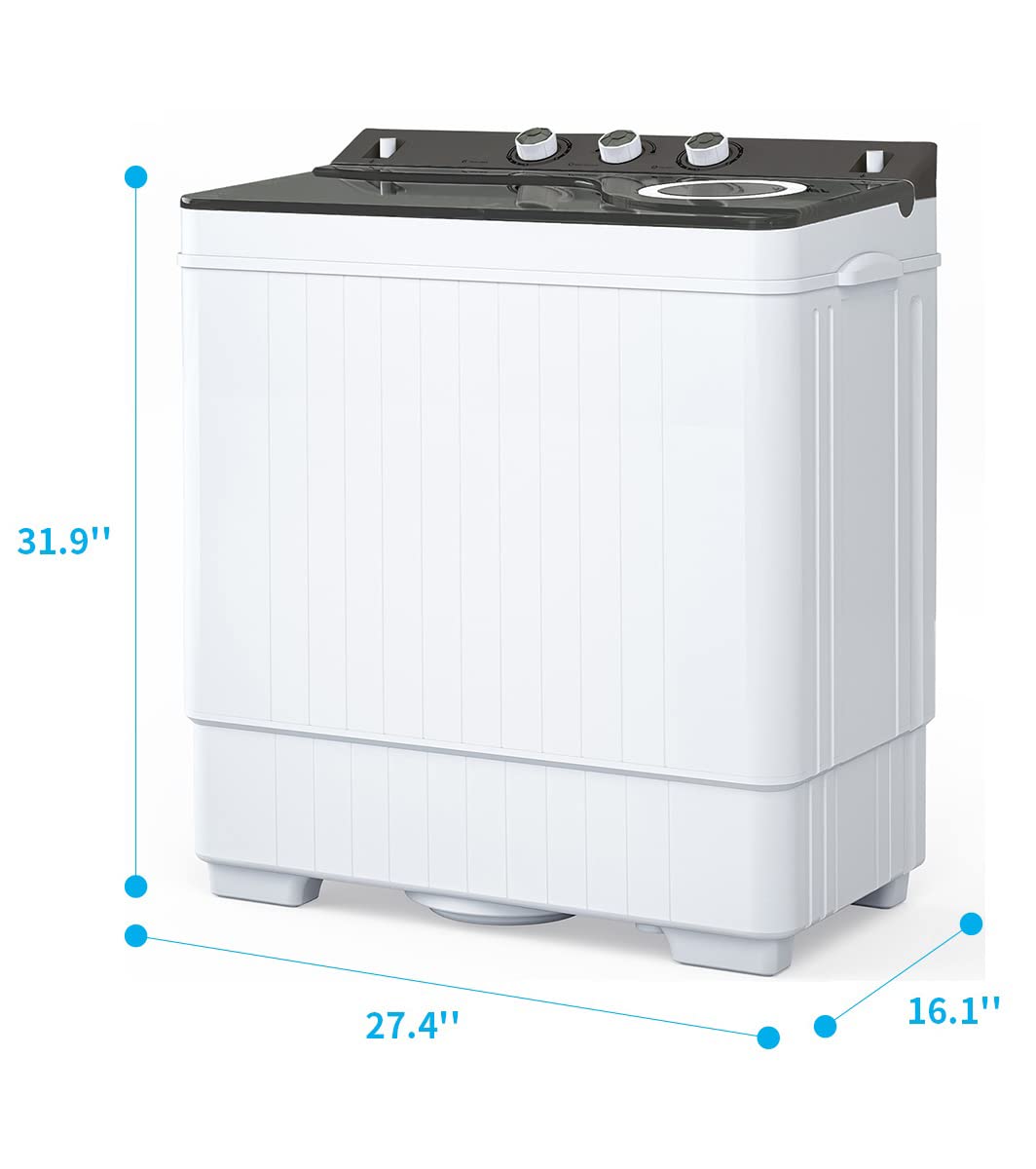 LEADZM 26LBS Portable Washing Machine, Washer(18Lbs) and Spinner(8Lbs), Mini Compact Twin Tub Washer and Dryer Combo with Pump Draining, Great for Dorms Apartments RV Camping (White & Grey)