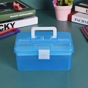 mewmewcat art box with handle,Clear Plastic Art Storage Box Watercolor Oil Painting Supplies Multipurpose Case Portable for Artists, Blue