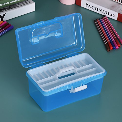 mewmewcat art box with handle,Clear Plastic Art Storage Box Watercolor Oil Painting Supplies Multipurpose Case Portable for Artists, Blue