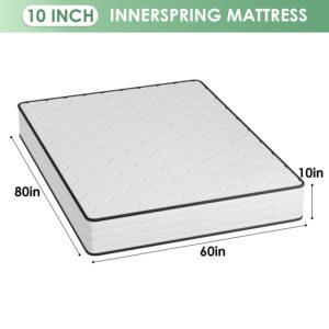 PayLessHere 10 Inch Innerspring Queen Mattress Medium Firm Hybrid Mattress with Removable Cover CertiPUR-US Certified Bed-in-a-Box Pressure Relief Foam Mattress,White