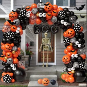 AobkDeco 141 PCS Halloween Balloons Arch kit Black Orange Gold Eyes Balloons Halloween Balloon with BOO Balloons,3D PVC Bats and Marble Agate for Halloween Theme Party Supplies Haunted House Parties