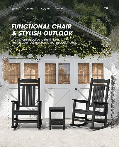 KINGYES Outdoor Rocking Chair Set of 2, High Density Polyethylene Patio Rocking Chairs with 330lbs Support for Adults, Black