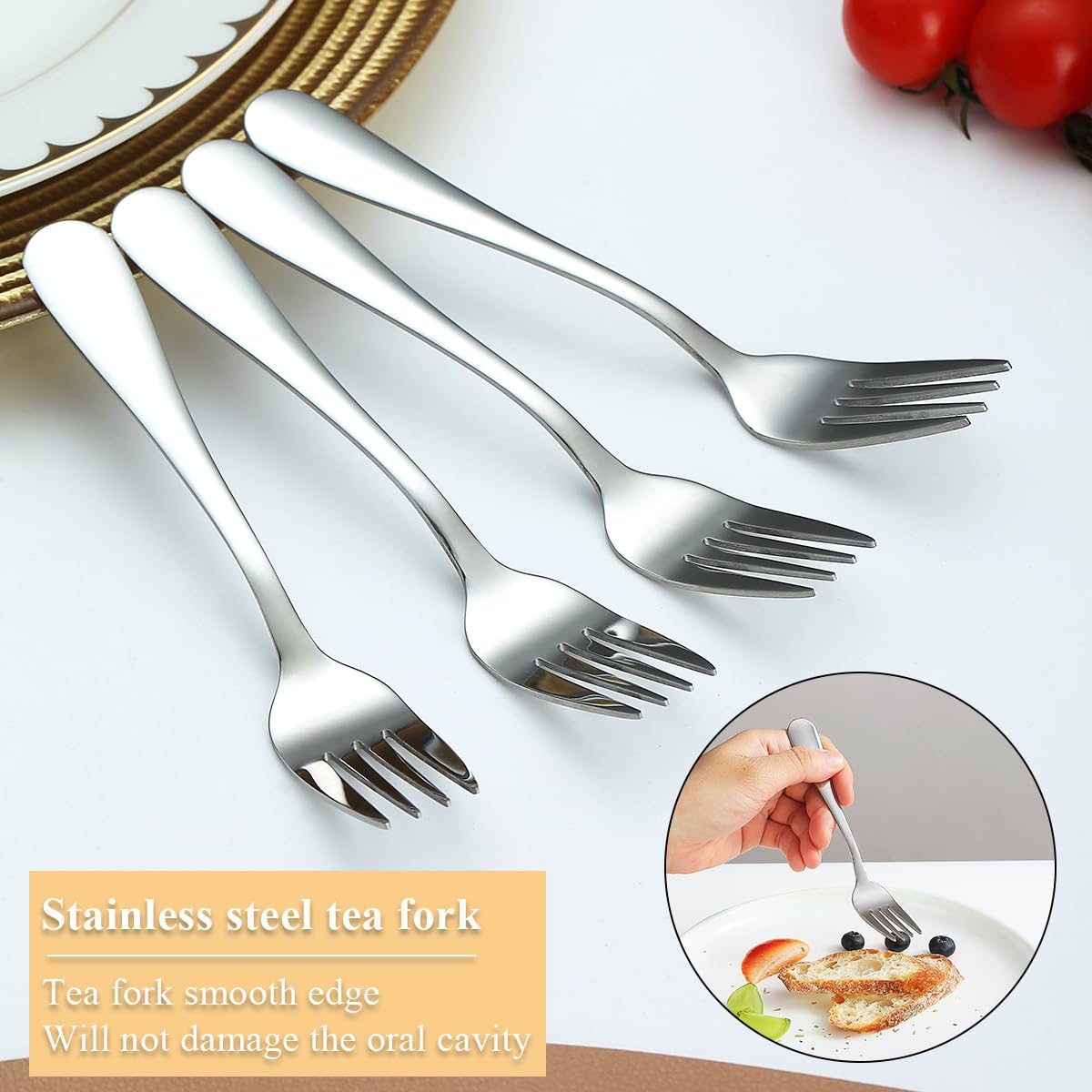 Evanda Dessert Forks Set of 12 Pack, 5.62" Stainless Steel Pastry Fork, Appetizer Fork for Fruit, Cake, Cheese, Party Trips, Cafes, Restaurants, Easy To Clean, Dishwasher Safe