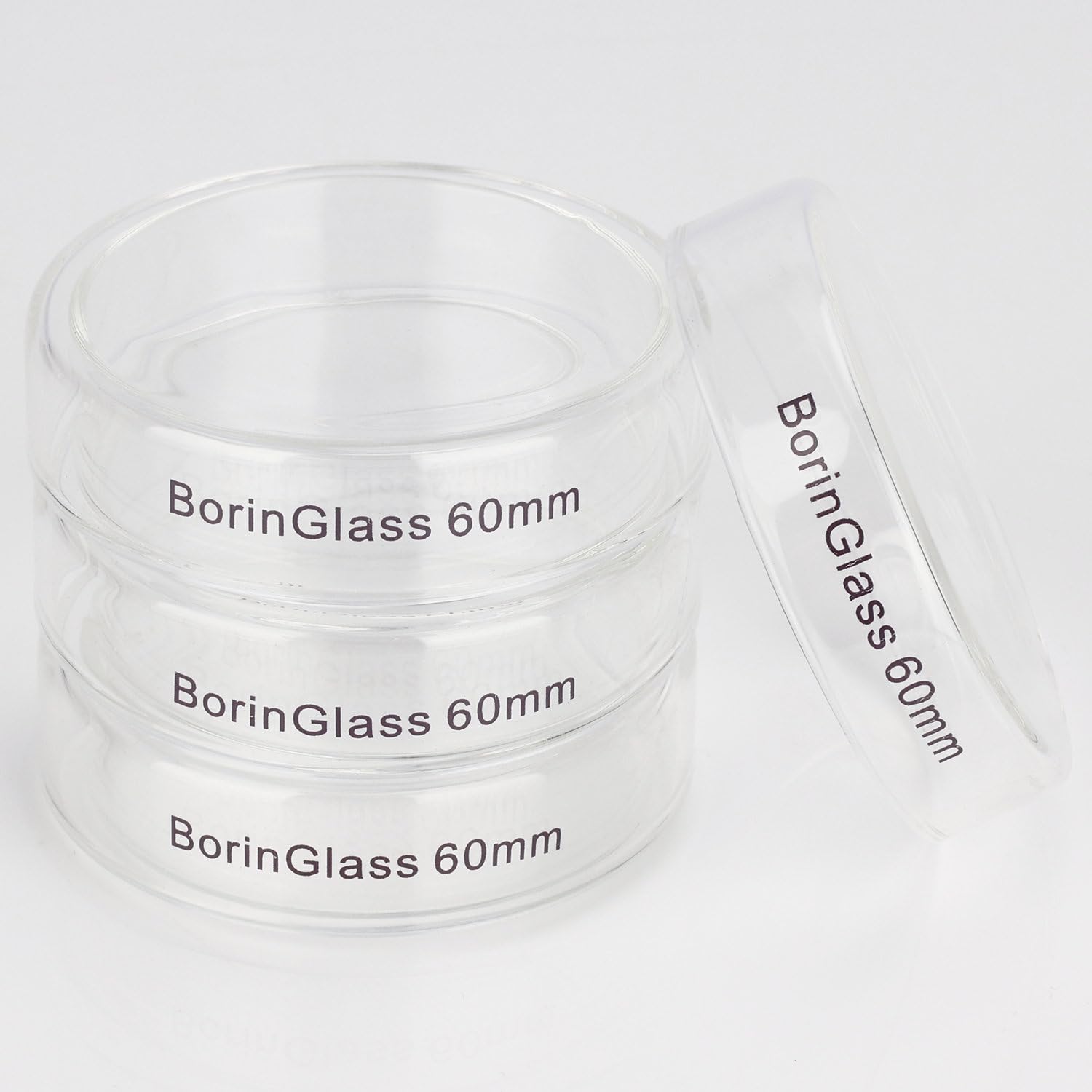 BorinGlass Glass Petri Dishes, Autoclavable Glass Cell Culture Dishes Lab Dishes with Clear Lid, 60x15 mm, Pack of 10