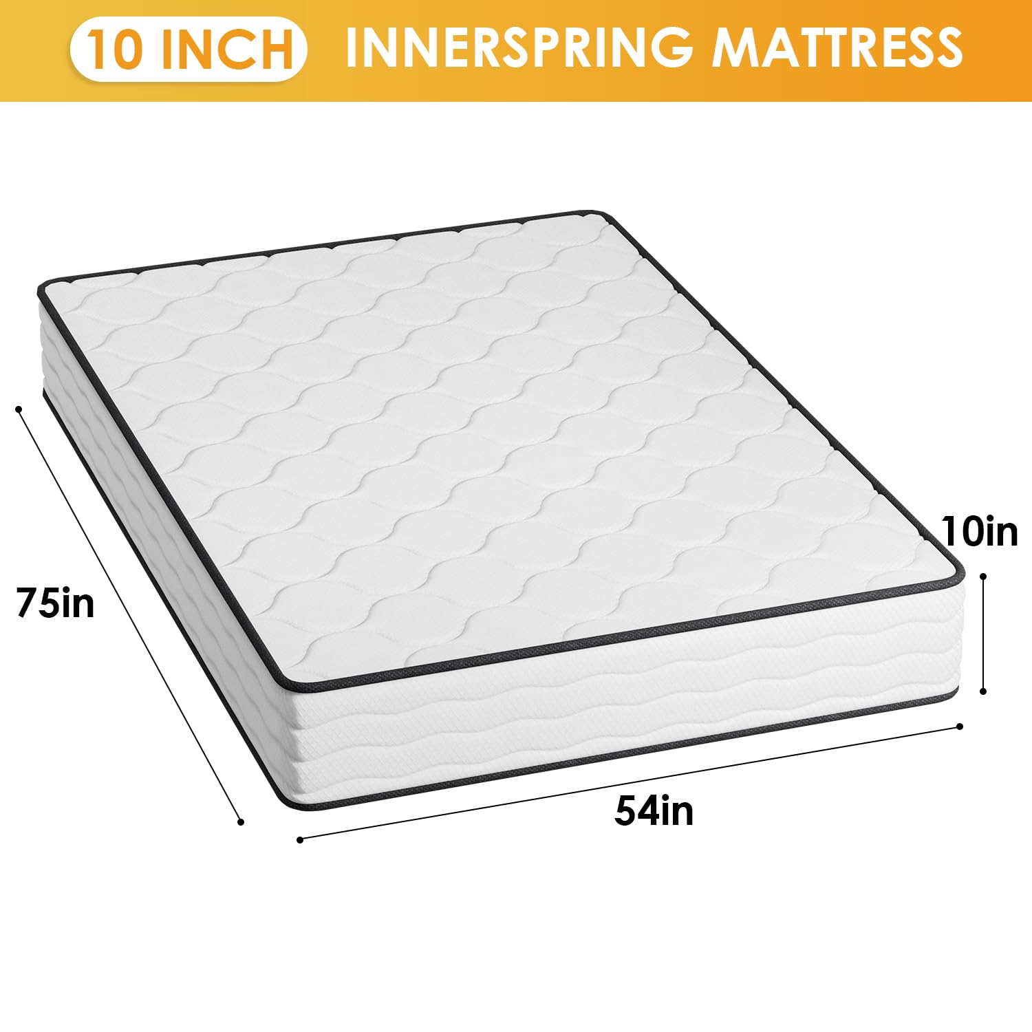 PayLessHere 10 Inch Innerspring Full Mattress Medium Firm Hybrid Mattress with Removable Cover CertiPUR-US Certified Bed-in-a-Box Pressure Relief Foam Mattress,White