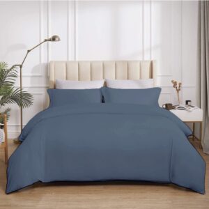 the outnet steel blue solid duvet cover set queen 90"x90" size egyptian cotton luxury soft & breathable comforter cover with hidden zipper closer & corner ties durable and fade resistant