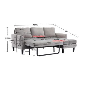 JINS&VICO Sectional Sofa Couch with Storage Chaise, Convertible Sleeper Couch with Side Pocket, Pull-Out Sofa Bed with Sturdy Plastic Legs for Living Room, Study Room, Weight Capacity 600 LBS