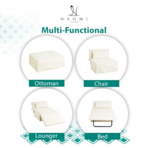 Naomi Home Convertible Sofa Bed, 4 in 1 Chair Bed Sleeper for Adults, Linen Sleeper Sofa Bed Chair, Ottoman Bed Sleeper with Adjustable Backrest, Modern fold Out Chair Bed for Living Room, Cream