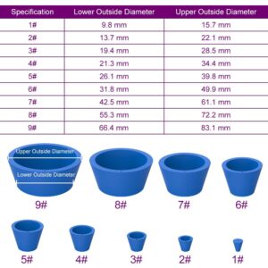 BorinGlass Filter Adapter Cones, 9 Pack White Wear-Resisting Tapered Collar Rubber Stopper Buchner Funnel Flask Cones Adapter Set, Smooth Surface, Blue