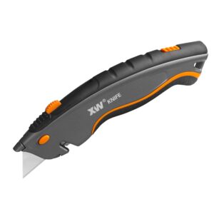 xw dual-system safety utility knife with auto-retractable & 3-position retractable, 2-in-1 heavy duty box cutter with total 5 blades