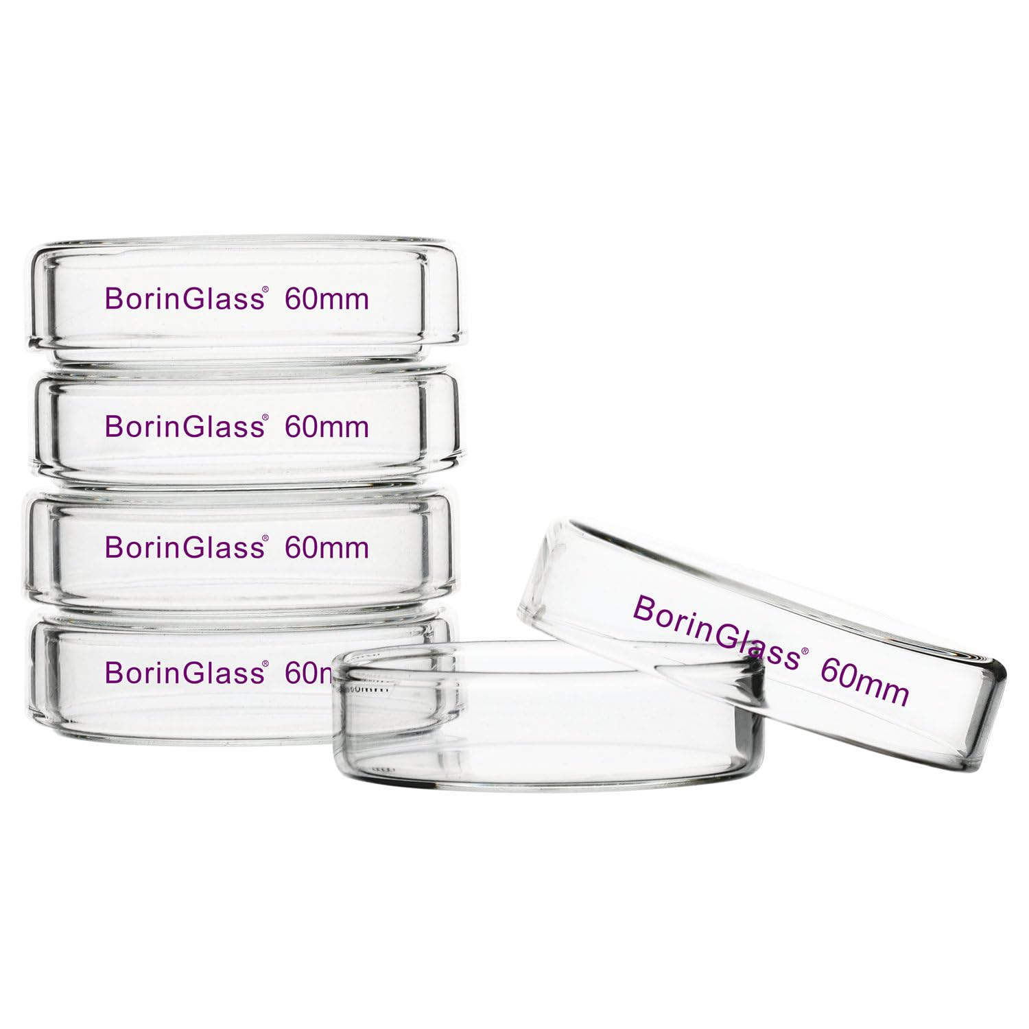 BorinGlass Glass Petri Dishes, Autoclavable Glass Cell Culture Dishes Lab Dishes with Clear Lid, 60x15 mm, Pack of 10