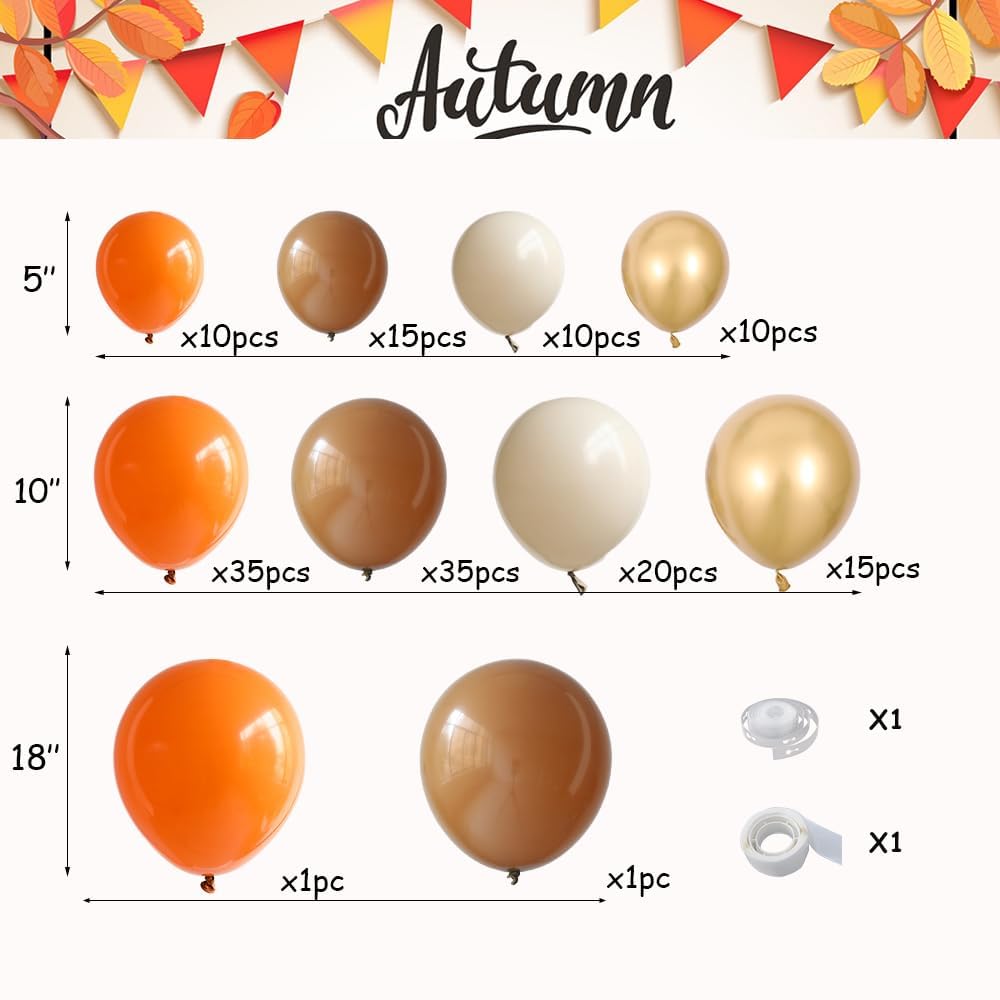 Little Pumpkin Balloon Garland Arch Kit 152PCS Orange Coffee Brown Balloons for Fall Thanksgiving Autumn Harvest Birthday Party Decorations