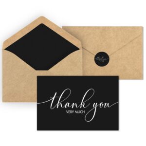 azaza 48 pack thank you cards with kraft envelopes and stickers,4x6 inch black cards,blank thank you cards for small business,baby shower,wedding,bridal shower,graduation,funeral,black