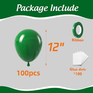 Green Balloons, 100Pcs 12 inch Bright Dark Green Latex Balloons Round Helium Emerald Green Balloons for Birthday Wedding Anniversary Graduation Party Backdrop Decorations