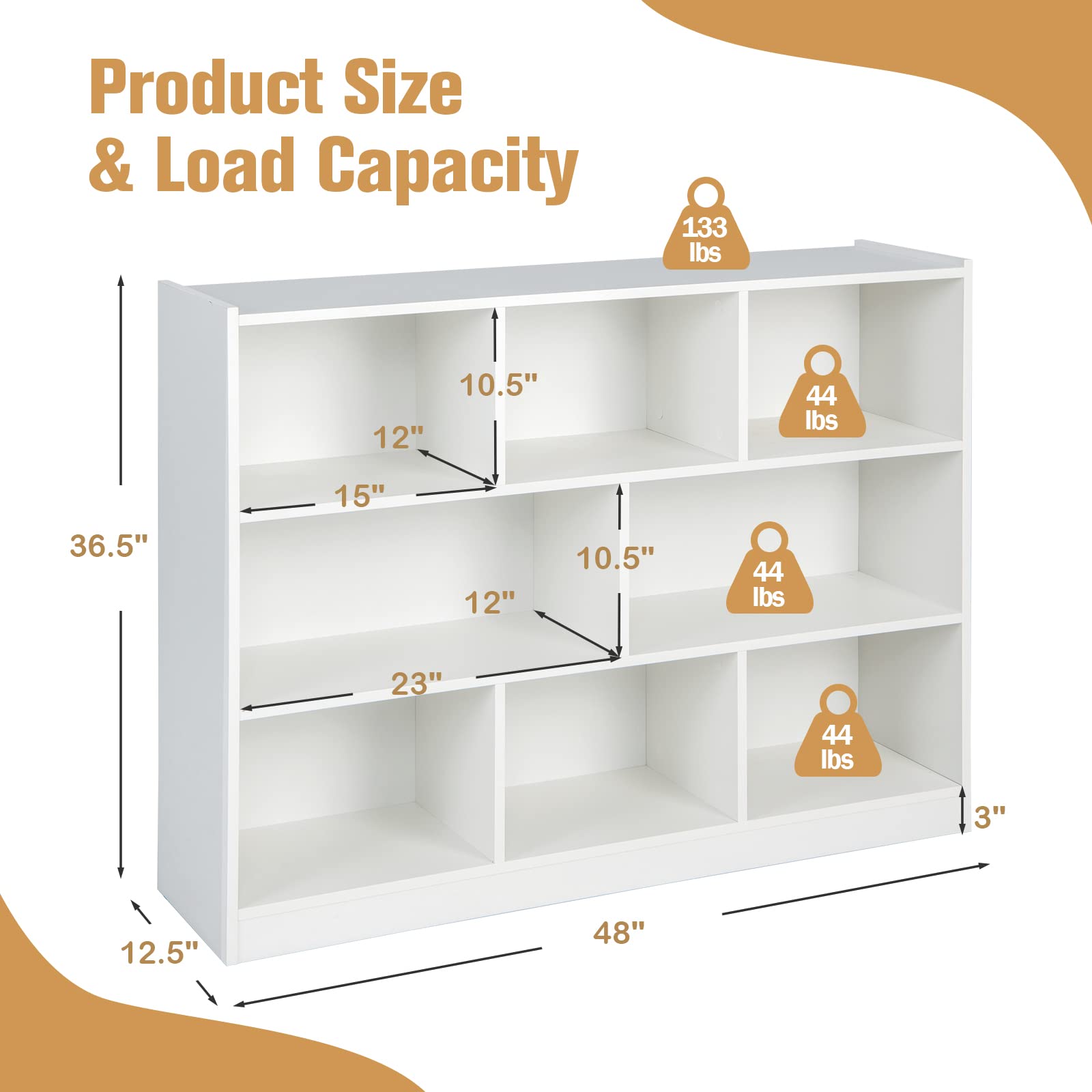 HOMGX Kids Montessori Shelf, 8-Cube Wooden Toy Storage Organizer, 3 Tier Open Kids Bookshelf for Classroom, Bedroom & Playroom, White