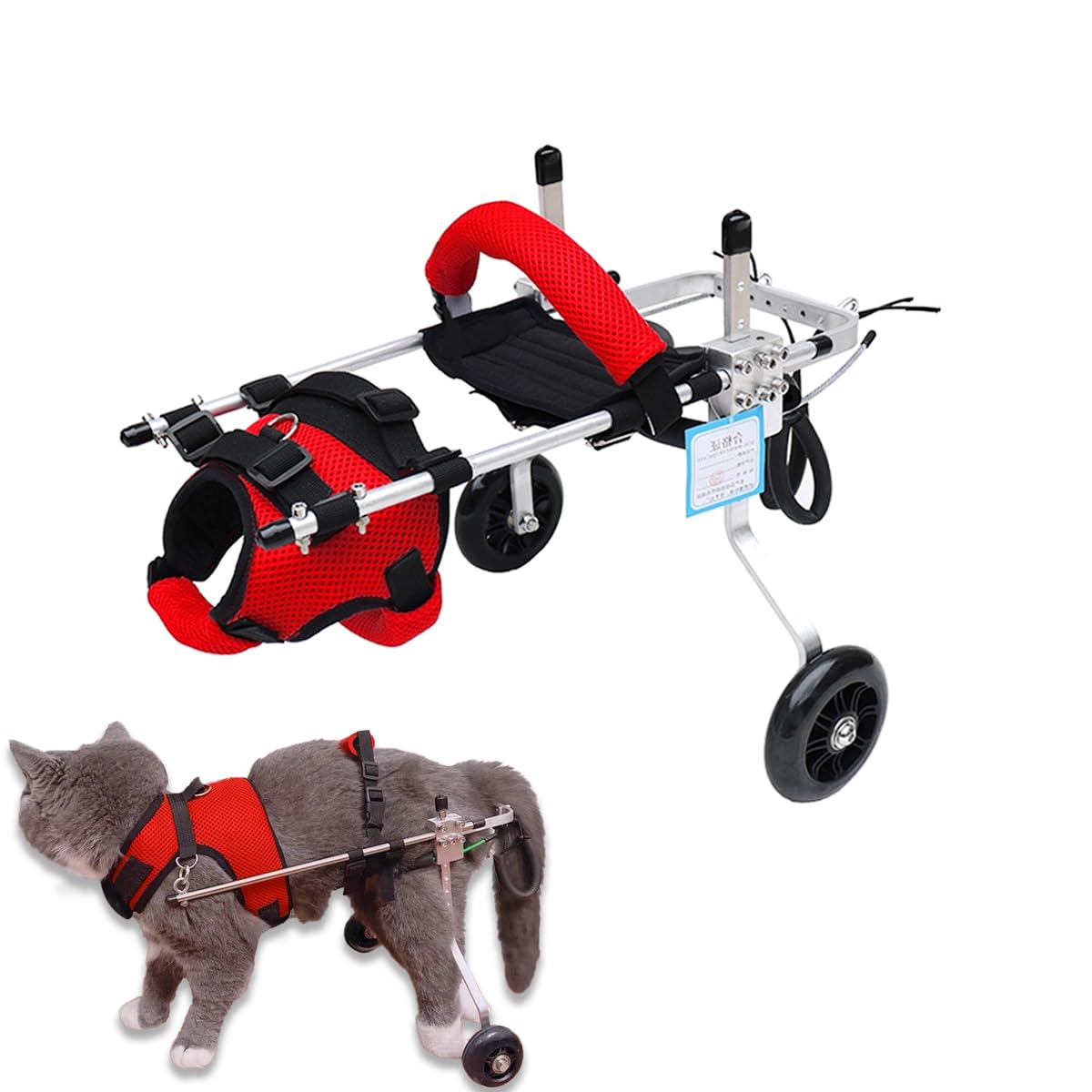 Cat Wheelchair, Newly Upgraded Pet Wheelchair, Removable Harness Design, Lightweight Cat Wheelchair for Back Legs of Doggie, Cats, Rabbits (M)