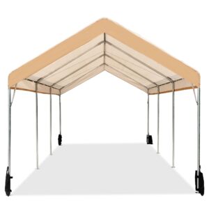 sophia & william carport, heavy duty 10'x20' car canopy tent,portable garage shelter with 4 reinforced steel cables, galvanized steel frame 150g uv protective tarp for car boat truck party, beige