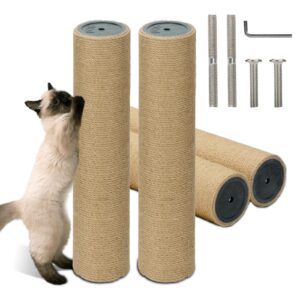 cat scratching post replacement - 15.7”x 3.8” cat tree replacement parts with m8 screws, cylinder cat tree replacement post accessories for diy cat tower cat hammock (natural jute, 4 pack)