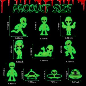 Xuhal 10 Pieces Halloween Garage Door Decorations Glow in The Dark Alien UFO Garage Magnetic Stickers Luminous Garage Door Magnets Waterproof Magnet Fridge Car Magnets Decal Alien Party Supplies