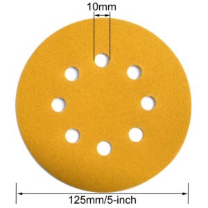 Aiyard 5-Inch 8-Hole Hook and Loop Sanding Discs 220-Grit Random Orbit Sandpaper, 50-Pack