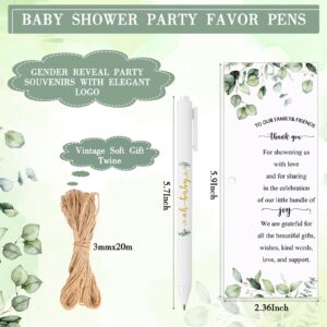 Tenceur 50 Set Baby Shower Pens Greenery Baby Shower Favor for Guest Sage Ballpoint Pens with Woodland Thank You Cards Gender Reveal Party Favor for Girl Boy Baby Shower Party Souvenirs Prizes