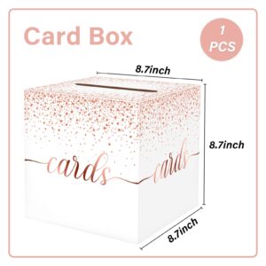 LIKAJON 1 Pack White and Rose Gold Card Box for Party, 8.7" White Gift Card Box Money Box for Birthday, Wedding, Baby Shower, Retirement, Anniversary, Bridal Shower, Raffle Ticket