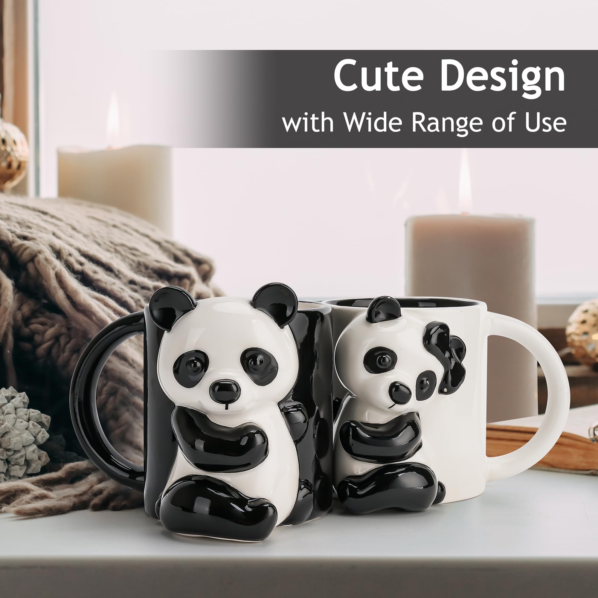 MIAMIO - Panda Ceramic Cup 14 Oz 3D Mug Animal for Coffee and Tea Lovers Cute Panda Mug Couple Gifts for Birthday/Christmas as Gifts for Women Men