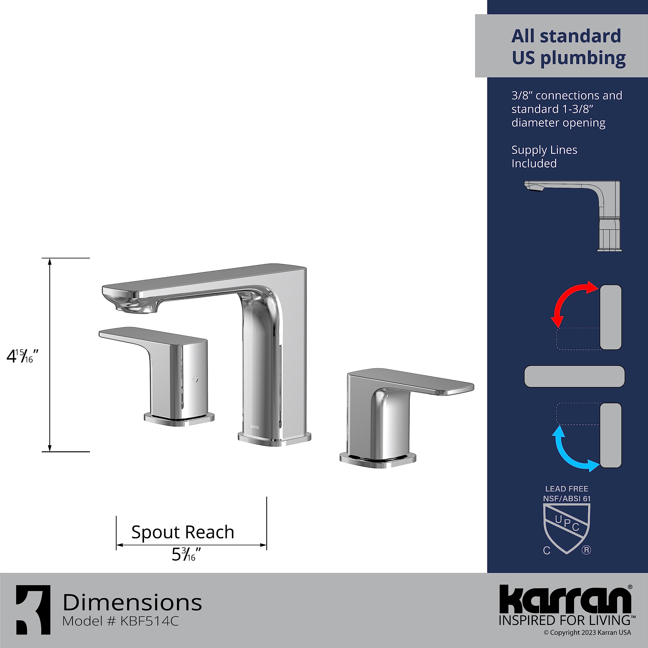 Karran Venda KBF514 2-Handle Three Hole Widespread Bathroom Faucet with Matching Pop-up Drain in Chrome