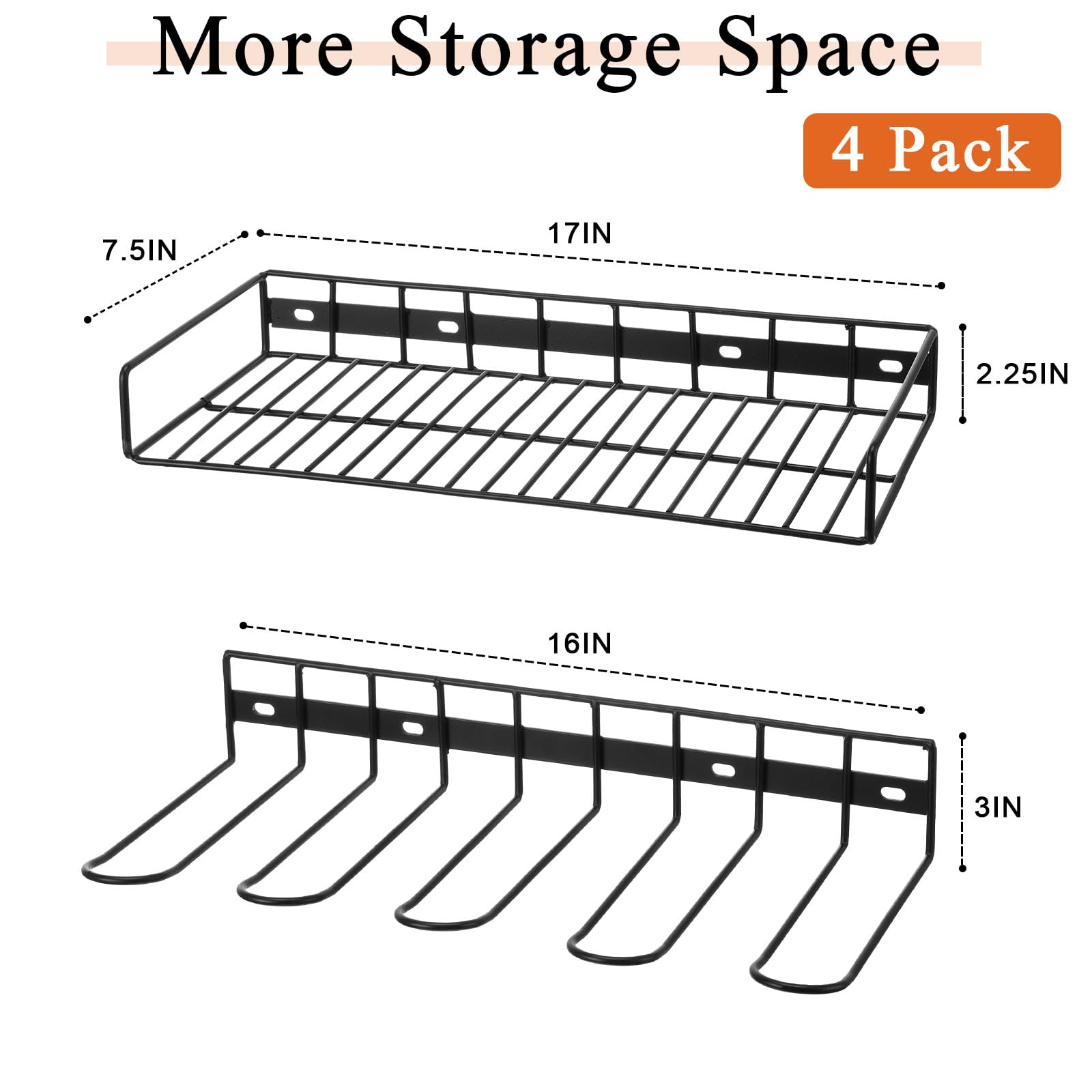 Barydat 4 Pack Power Tool Organizer ​Wall Mounted ​Drill Storage Garage Wall Rack Power Drill Holder Heavy Duty Floating Tool Shelf Battery Charging Station ​for Garage Workshop