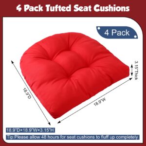 Barydat 4 Pcs Outdoor Chair Cushions 18.9 x 18.9 Inch Patio Furniture Cushion Overstuffed Seat Cushion Chair Pad with Round Corner for Indoor Chair(Red)