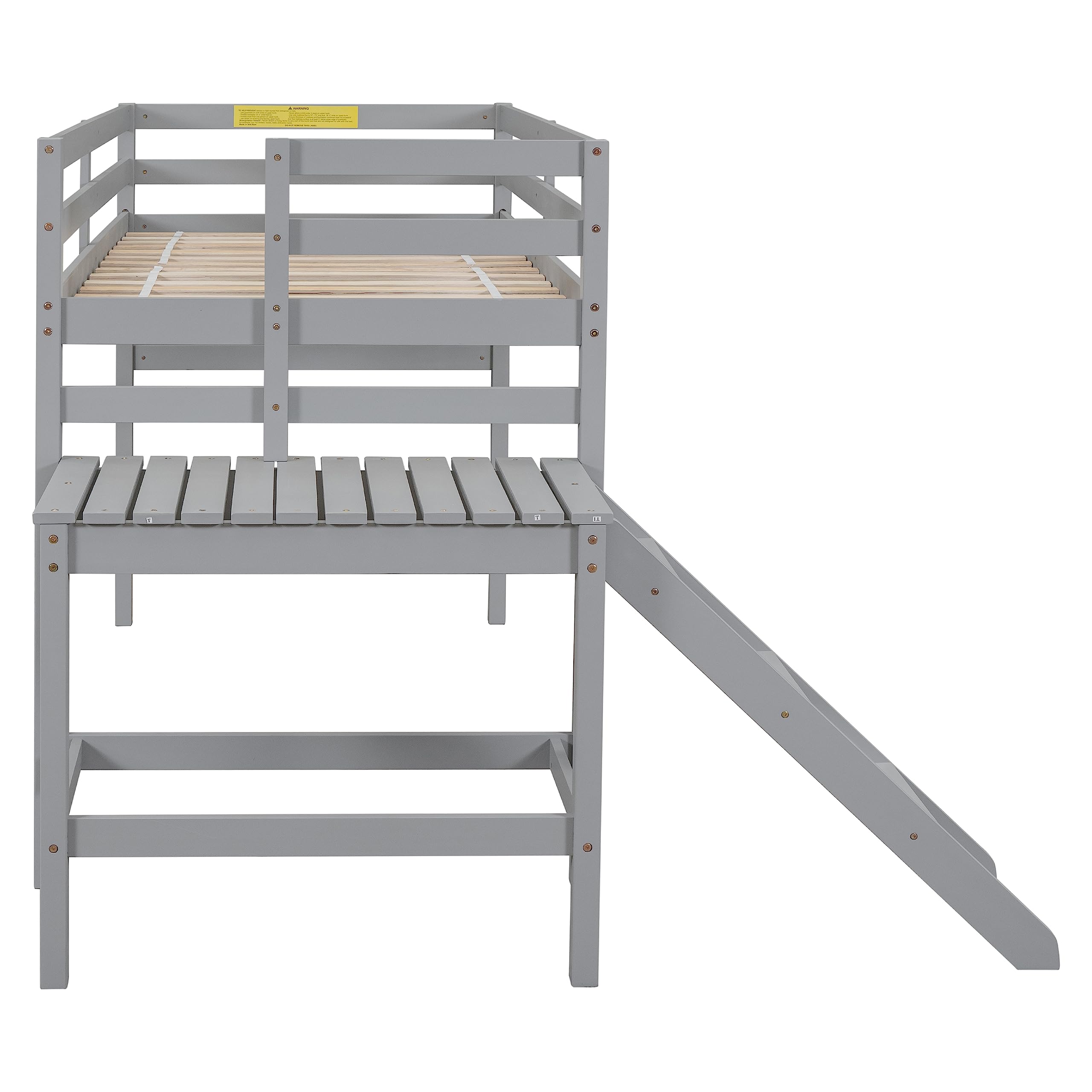 CITYLIGHT Twin Loft Bed with Platform and Ladder, Wood Low Loft Bed for Kids, Junior Loft Bed Twin with Spacious Underneath Space for Children Girls Boys Bedroom,No Box Spring Needed, Grey