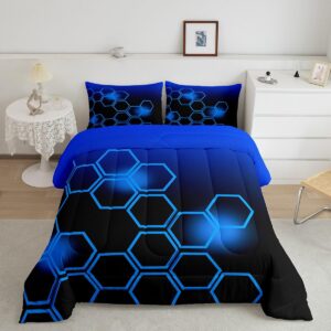 feelyou blue and black bedding set twin size honeycomb comforter set for kids boys girls decor geometrical comforter beehive pattern blue theme duvet set bedroom quilt set