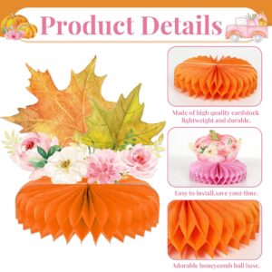 12PCS Little Pumpkin Party Decorations Pumpkin Honeycomb Centerpieces Pink Floral Table Toppers First Birthday Table Centerpieces A Little Pumpkin is On The Way Table Decor for Girls Baby Shower Party